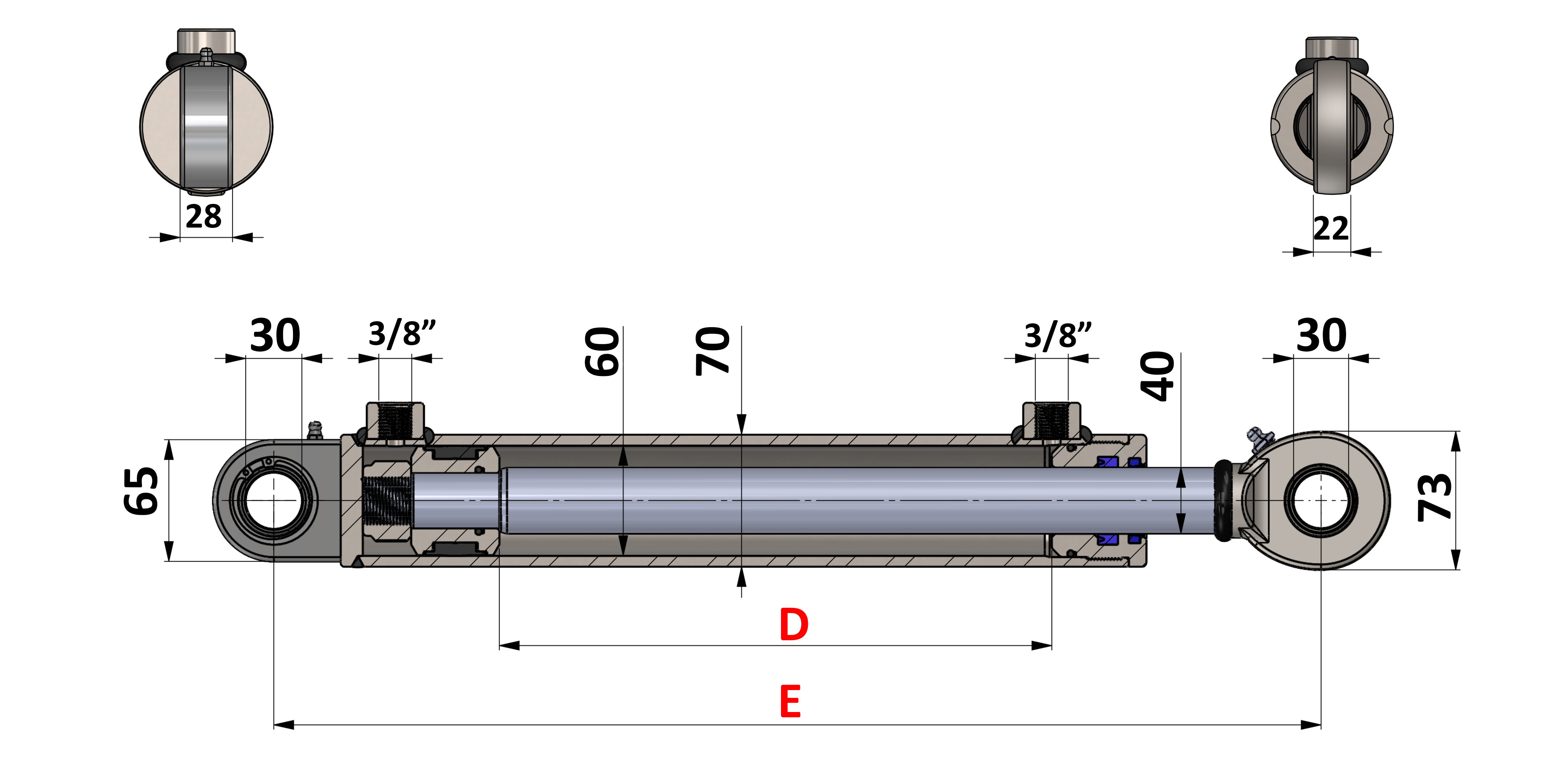 HIDRAULIČNI CILINDAR POINT 60/40-550 ROSI TEH
